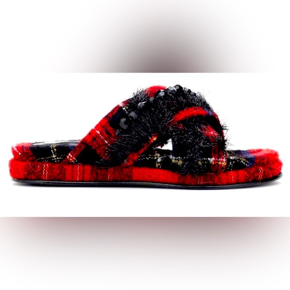 Simone Rocha | Shoes | Simone Rocha Red Black Beaded Tartan Wool Slides ...